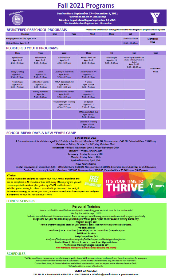 YMCA Brandon | Schedules